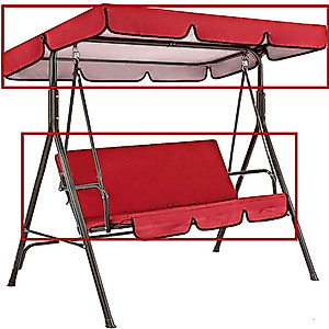 ASkinds Outdoor Patio Swing Cushions 3 Seater and Canopy Replacement, Waterproof Swing Replacement Parts for Outdoor Patio Swing Chair or Hanging Glider Porch Bench Furniture Cover(Red)