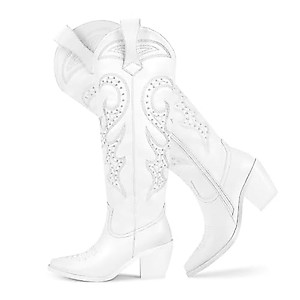 wetkiss Cowboy Boots - Women's White Cowgirl Boots, Mid Calf & Knee High