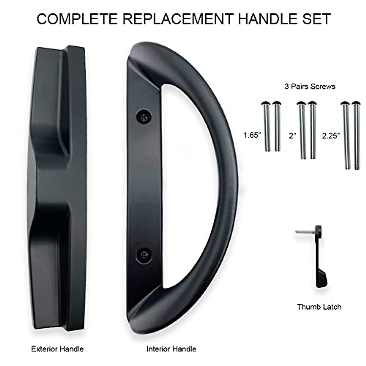 ALLYWASAI Patio Sliding Door Handle Set, Perfect Replacement Mortise Style Handle Set Fits Door Thickness from 1-1/2" to 1-3/4", 3-15/16" Screw Hole Spacing, Non-Keyed, Black