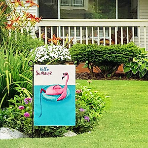 Hello Summer Flamingo Garden Flag Vertical Double Sided 12.5 x 18 Inch Welcome Summer Flag Yard Lawn Porch Patio Outdoor Decoration