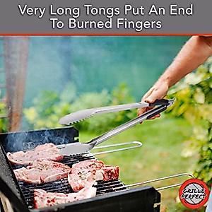 Grill Tongs Very Long 20-inch Heavy Duty for BBQ and Grilling | Extra Long Stainless Steel Grilling Tongs for Outdoor Grill and Kitchen Cooking | Long Metal Tongs with Safety Hand Grips