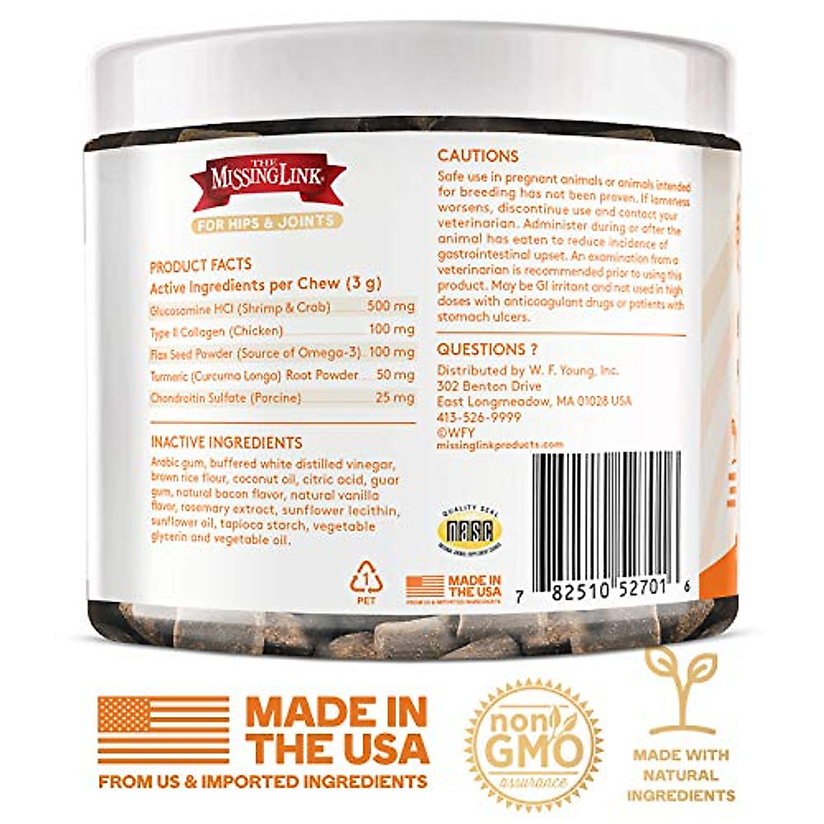 The Missing Link Collagen Care Soft Chew Nutritional Treats for Dogs - Collagen, Glucosamine, Chondroitin & Turmeric - Mobility & Anti-Inflammatory Support - Hip & Joint 60 Count