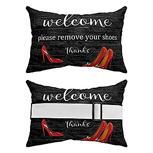 HERBED Recliner Head Pillow Outdoor Pillow with Insert Red High Heels Black Retro Wood Grain Waterproof Lumbar Pillow with Adjustable Strap Lounger Patio Chair Pillows for Beach Pool Office 2pcs