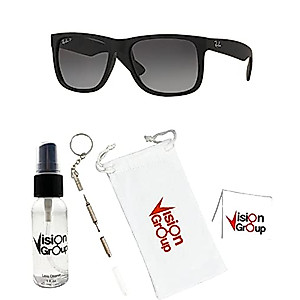 Ray-Ban RB4165 Justin Sunglasses + Vision Group Accessories Bundle (Rubber Black/Light Grey Gradient Grey Polarized (622/T3),55) unisex-adult