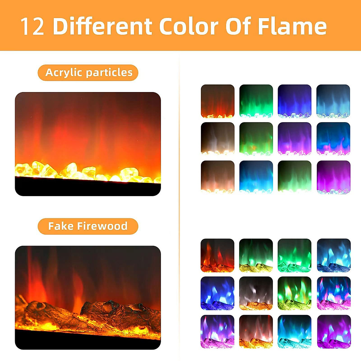SANHSEHOME Electric Fireplace Inserts 40 Inch Wide Wall Fireplace Electric with Remote Control Electric Fireplace Wall Mounted Recessed with 12 Flame Colors Fake Log & Crystal 1-8h Timer 750W/1500W