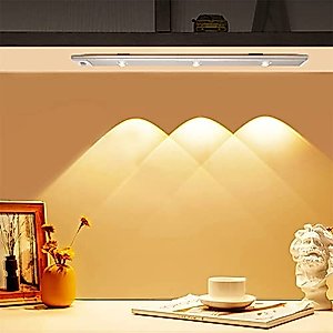 Motion Sensor Under Cabinet Lights - LED Under Counter Closet Lighting, Kitchen Night Lights, 3-Color Dimmable LED Light for Wardrobe, Closets (Silver)