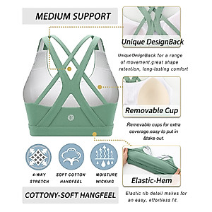 RUNNING GIRL Sports Bra for Women, Criss-Cross Back Padded Strappy Sports Bras Medium Support Yoga Bra with Removable Cups(2825 Green M)