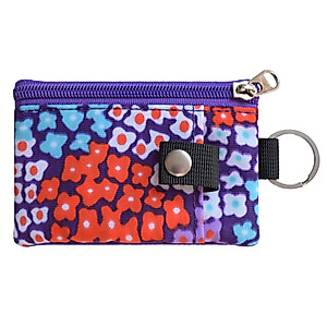 CHENSPRX Small Lanyard Wallet for Women with RFID Blocking,ID Holder,Keychain - Zip ID Card Case and Coin Purse for Travel and Daily Use (Purple Blossom)