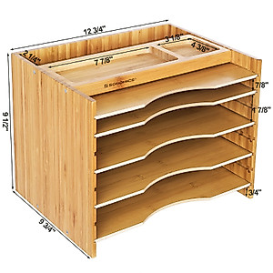 SONGMICS Bamboo File Organizer Paper Sorter with 5 Adjustable Shelves Top Storage Compartments Natural UOFS44Y