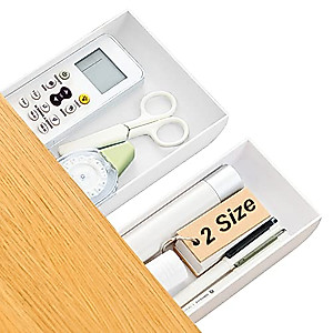 2 Pcs Under Desk Storage Drawers, Undermount Drawer Small Desk Organizer Stick On Desk Drawer Attachment, Hidden Plastic Storage Under Shelf Pull Out Drawers Trays for Office School Home S & L