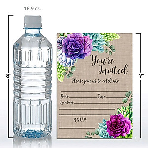 Watercolor Succulent Party Invitations for Birthdays, Baby Showers, Bridal Showers and More! 20 5x7 Fill In Cards with Twenty White Envelopes by AmandaCreation