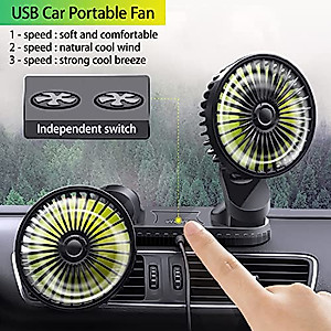 Xximuim Car Cooling Fan,360° Adjustable Dual Head Cooling Air Fan Brushless Motor Low Noise Automobile Vehicle Fan Micro USB for Car/SUV/RV/Truck/Boat Use (Without Coloured Light)