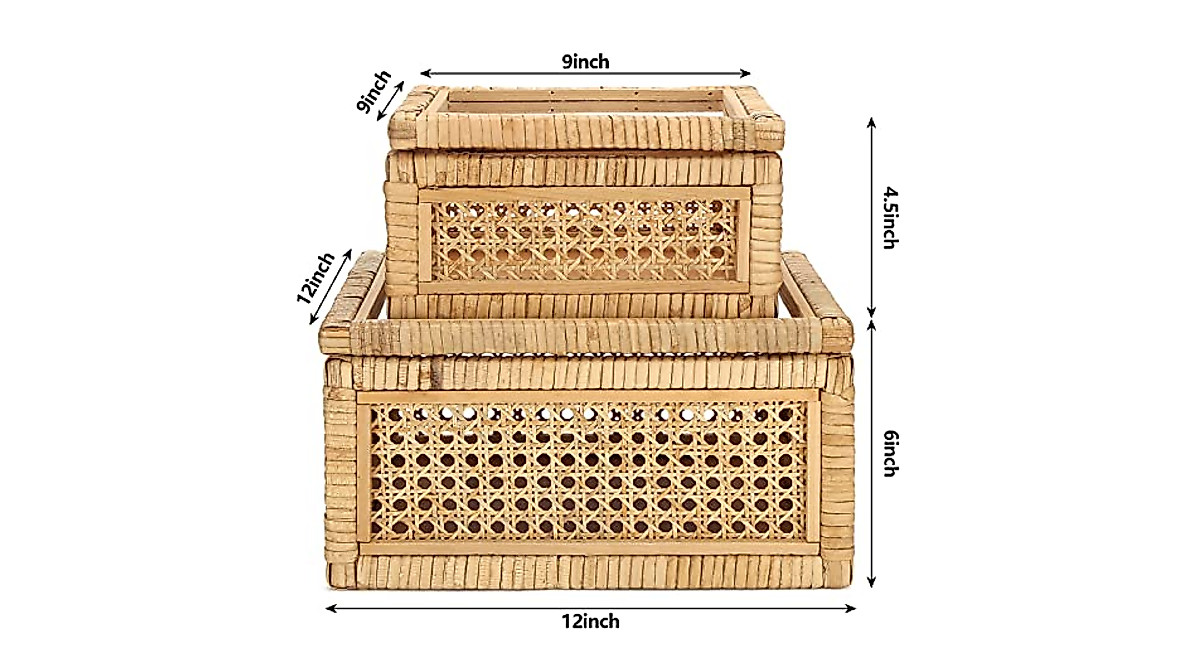 Amyhill Boho Rattan Decorative Storage Boxes Set of 2