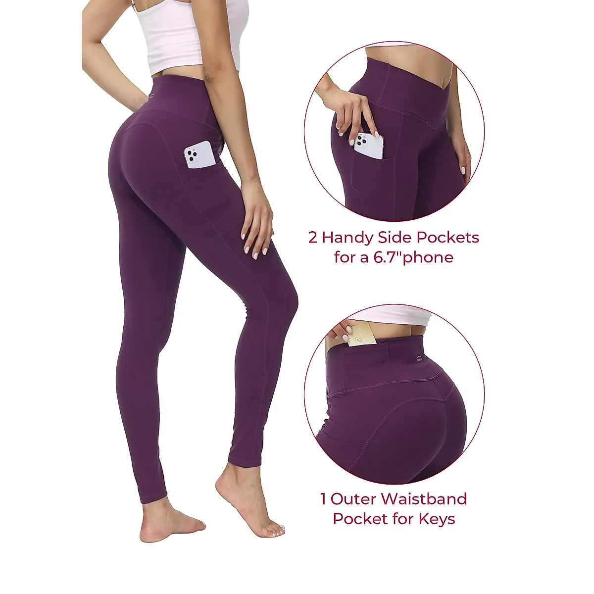 ALONG FIT V Crossover Leggings for Women Cross Waisted Yoga Pants with Pockets Tummy Control Non-See Workout Leggings