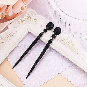 BriLove Women's Fashion Trendy Crystal Oval Long Beaded Bar Chandelier Dangle Earrings Black Black-Silver-Tone