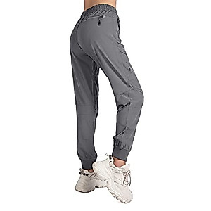 Singbring Women's Outdoor Athletic Workout Quick Dry UPF 50 Hiking Cargo Joggers Pants Zipper Pockets (Gray88-L) Grey