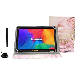 LINSAY 10.1" 1280x800 IPS 2GB RAM 32GB Android 11 Tablet with Pink Glaze Case, Pop Holder and Pen Stylus
