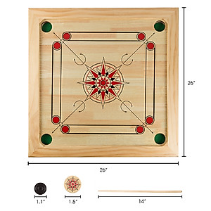 Deluxe Wooden Large Size Carrom Table Game Set - Includes Cue Sticks, Coins, Queen and Striker!