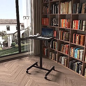 Small Computer Desk, Home Office Desk, Ergonomic Standing Desk, Rolling Desk for Bedroom, Height-Adjustable from 28.5" to 42.9",Weight Capacity 22lbs, 22.60" L*19.30" W*42.90" H, Black