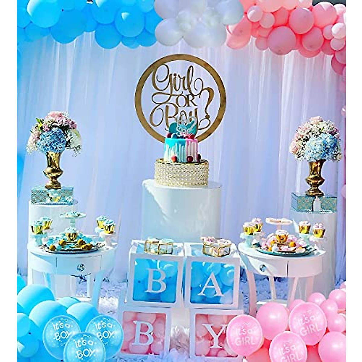 Gender Reveal Balloons,50 Pcs Pink Blue White Latex Balloons For Baby Shower Gender Reveal Supplies and Decorations