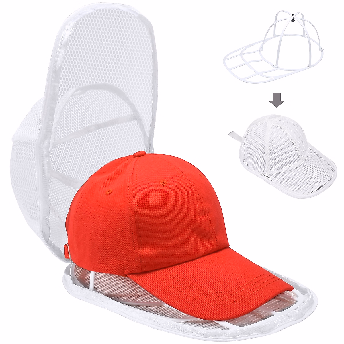 MAGTSMEI Hat Washer for Baseball Caps, 1Pack Hat Cleaner for Baseball Caps, Hat Storage Hat Holder cage for Dishwasher, Foldable Washing Hat Rack Protector Organizer for Flat & Curved Hats
