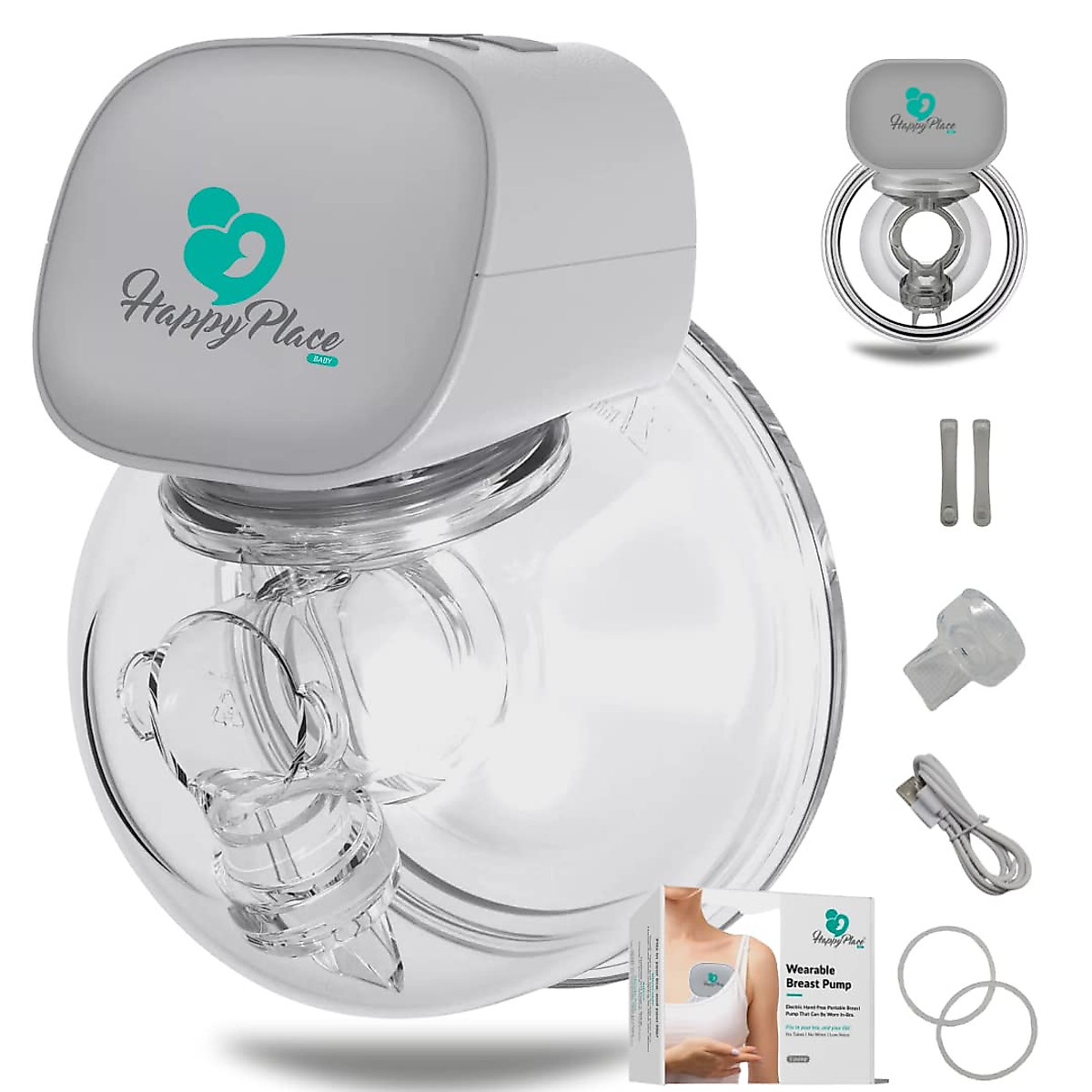 HappyPlace Baby Wearable Breast Pump - 1 Pack, 24 mm Flange, Strong Suction S9 Pain Free Model, 110 Mins Quiet Use Time Clear