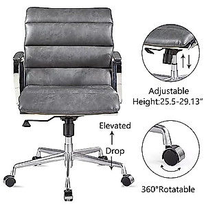 CIATRE Swivel Office Desk Chair with Luxury Executive Design - Ergonomic Computer Chair with Adjustable Height, Armrests, and Brown PU Leather (Grey)