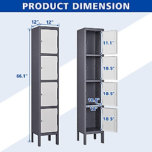 BYNSOE Metal Locker with 4 Door Employees Locker 4-Tier Storage Cabinet Locker for School Gym Office Hospital Steel Storage Locker (Grey White4)