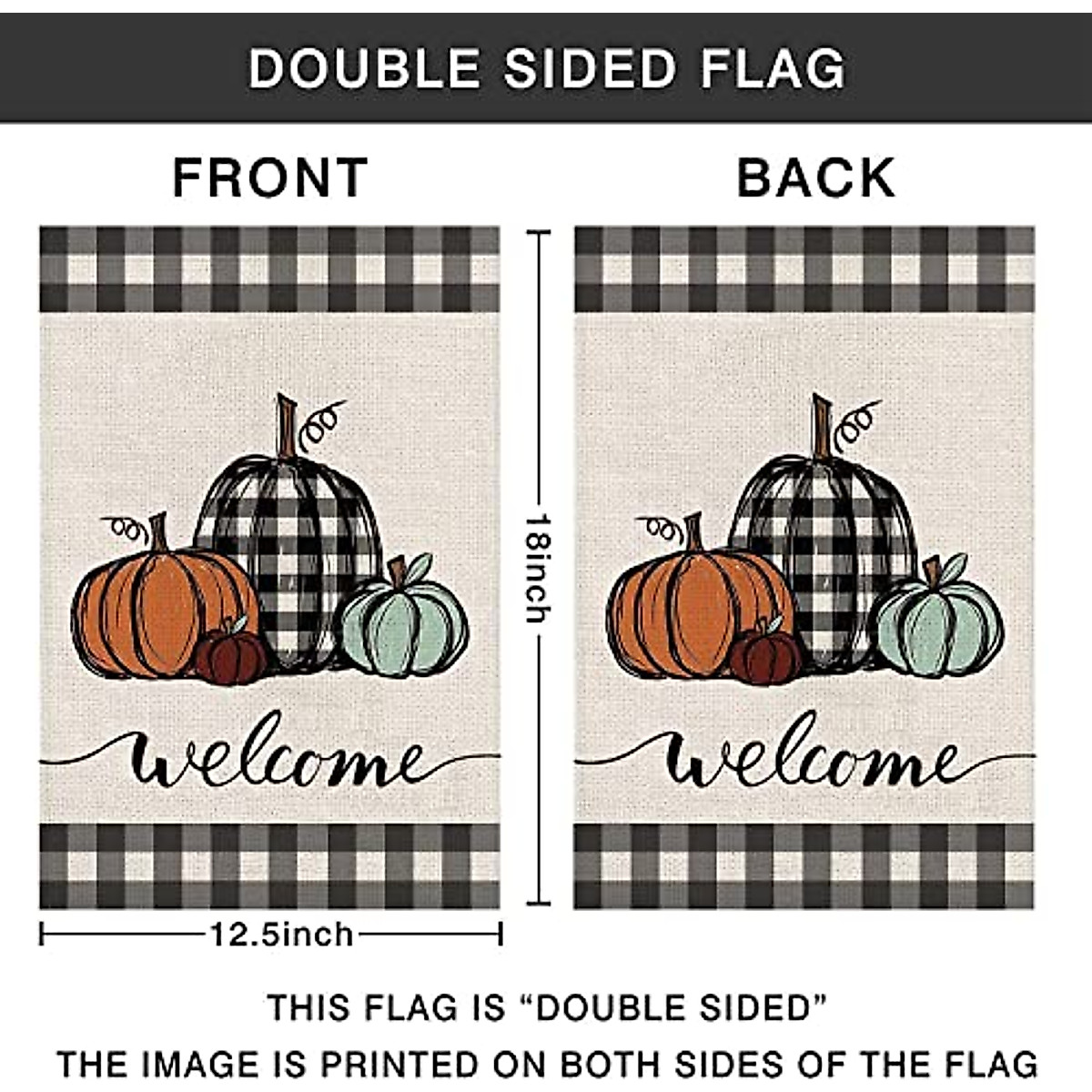 Mloabuc Fall Pumpkins Garden Flag Autumn Welcome Thanksgiving Buffalo Check Fall Yard Flag Farmhouse Double Sided Lattice Vertical Outdoor Decor 12 x 18 In