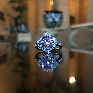 DoubleAccent Platinum Plated Sterling Silver Ring 2 CT Cushion Pink CZ Stone Milgrain Heart Flower Design Vintage Ring (Size 5 to 9), 5