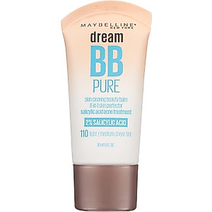 Maybelline Dream Pure Skin Clearing BB Cream, 8-in-1 Skin Perfecting Beauty Balm With 2% Salicylic Acid, Sheer Tint Coverage, Oil-Free, Light/Medium, 1 Count