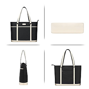 MOSISO Laptop Tote Bag, 15.6 inch Laptop Bag for Women Men, 16 inch Business Office Work Travel Shoulder Computer Bag with Front 3 Hidden Pockets & PU Bottom & Earphone Hole, Black