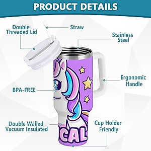 ODAWA 40oz Spill Proof Tumbler with Straw, Cute Unicorn Purple Insulated Stainless Steel Tumbler with Lid and Straw Insulated Travel Tumbler