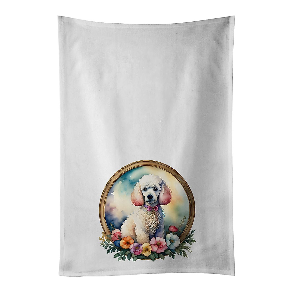 Caroline's Treasures White Poodle and Flowers Kitchen Towel Set of 2 White Dish Towels Decorative Bathroom Hand Towel for Hand, Face, Hair, Yoga, Tea, Dishcloth, 19 X 28, White