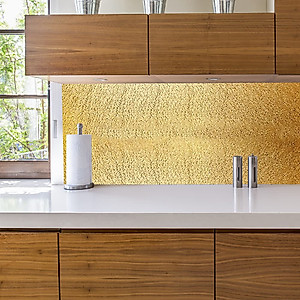 Kitchen Backsplash Wallpaper, 15.7'' x 196.8'' Aluminum foil Stickers Contact Paper, Self-Adhesive Oil Proof Heat Resistant Wall Sticker for Countertop Drawer Shelf Liners (Gold)