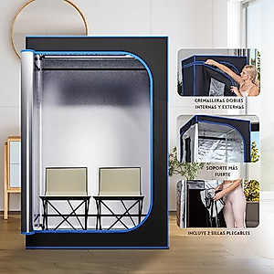 SereneLife Compact Portable Steam Sauna - Detoxify & Soothing Infrared Heated Body Therapy, Energy & Power-Efficient Design, Includes Folding Chair & Heated Foot Pad (Black)