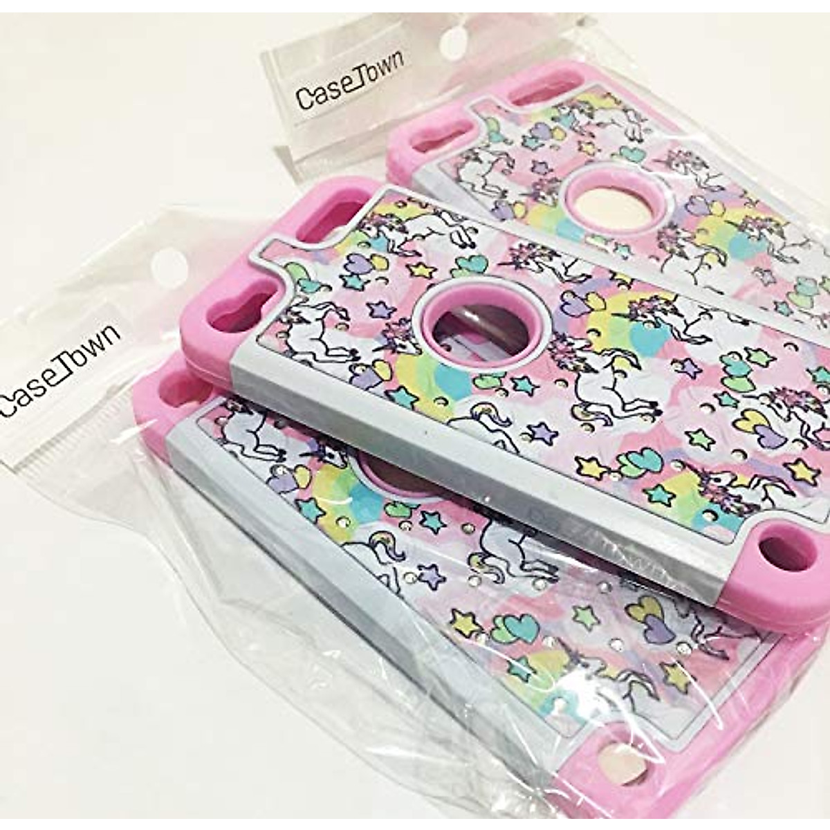 Apple iPod Touch 5,6th Case, iPod 7th Generation Case, Rainbow Unicorn Pattern Shockproof Studded Rhinestone Crystal Bling Hybrid Case Silicone Protective Armor for Apple iPod Touch 5 6th Generation