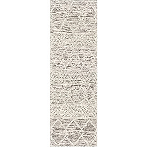 Woolk Moroccan Farmhouse Hand Woven Living Room Bedroom Nursery Wool Area Rug - Vintage Handmade Bohemian Style - Boho Diamond Southwestern Pattern - Beige, White, Brown - 5' x 7'6"