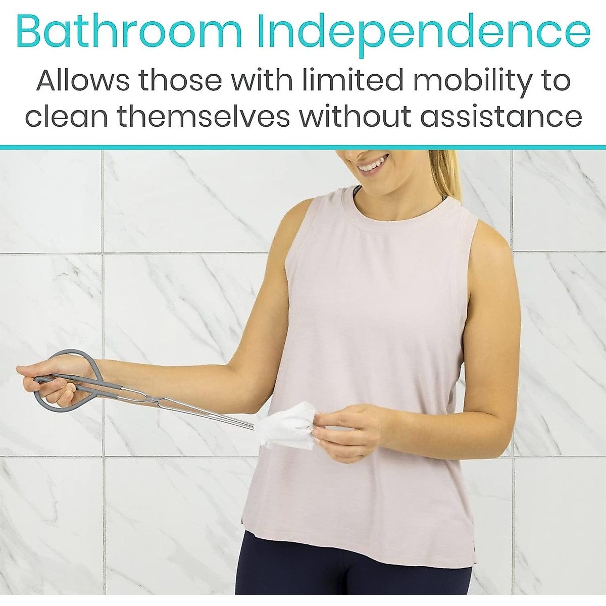 Vive Toilet Wiping Aid Tongs - Self Wiper for Bottom - Self Assist Bathroom Aid for Limited Mobility, Elderly, Pregnancy, Disabled, Shoulder and Back Pain - Long Handled Design - Toilet Accessories