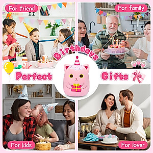 Leokawin Birthday Plush Pillow,Birthday Cat Stuffed Animal Toy,Cute Pinks Cat Stuffed Animal with Gifts, Happy Birthday Cat Plush Toy,Soft Cat Plushie Birthday Gifts for Kids Girl