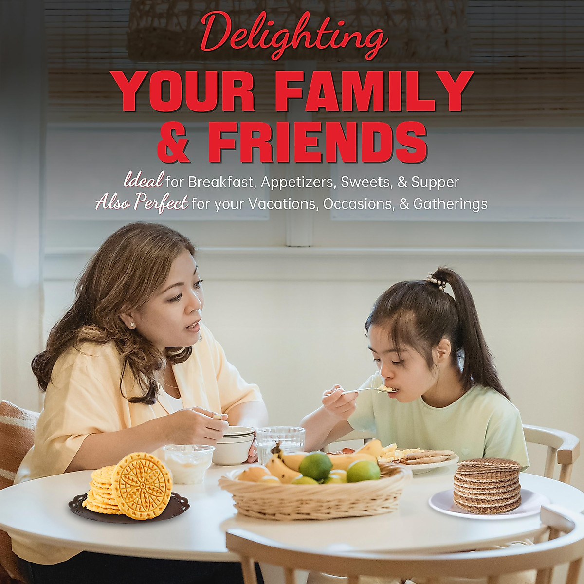 SugarWhisk Mini Pizzelle Maker Machine with a 3'' Cutter, Mini Stroopwafel Iron, Bake 2 x 4'' Pizzelles or 3'' Stroopwafels, Excellent for Holiday, Party, Dessert Treat Making & More