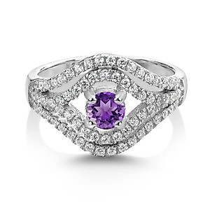 Gem Stone King 925 Sterling Silver Round 4.5MM Gemstone Birthstone Ring | Wedding Engagement Anniversary Promise Ring For Women | Available in size 5, 6, 7, 8, 9