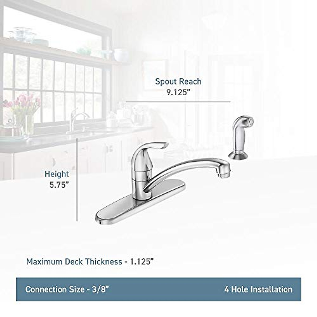 MOEN Adler Single-Handle Low Arc Standard Kitchen Faucet with Side Sprayer in Chrome