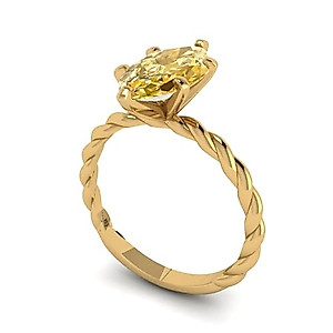 Clara Pucci 2ct Marquise Cut Solitaire Rope Knot Yellow Simulated Diamond Engagement Promise Anniversary Ring 18K yellow Gold 6.75