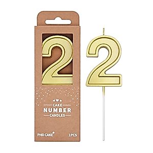 PHD CAKE 2.76 Inch Luxe Gold 2 Number Birthday Candles, Gold Number Candles, Cake Number Candles, Party Celebration