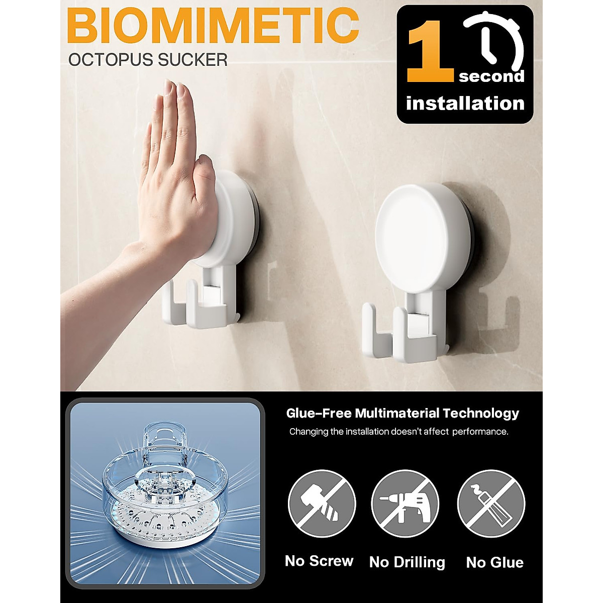 RIVAMBER 3-Pack Suction Cup Hooks, Razor Holder for Shower, Waterproof Hook for Hanging Towel Loofah Bathroom Kitchen, Heavy Duty White Hanger for Glass Tile Wall