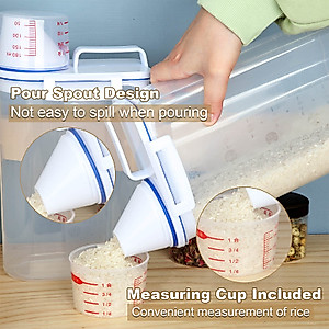 LDHHYH 4 Pack 5.5 LB Rice Storage Containers, Clear Rice Storage Bin with Measuring Cup & Pour Spout, Cereal Containers Dispenser, Kitchen Plastic Rice Holder Saver for Flour Grain Bean