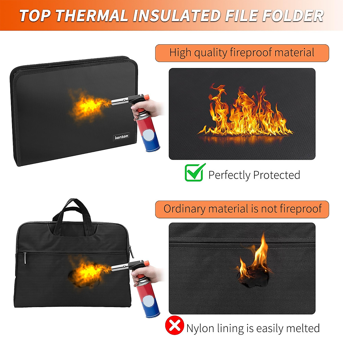 Hontom Accordion File Organizer,13 Pockets Fireproof Expanding File Folder with Multi Pockets,Portable Business Fire Safe Storage Document Organizer Folder with Zipper for Documents and File