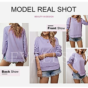 EVALESS Sweatshirt for Women Casual Long Sleeve Shirts Cute Lightweight Comfort Colors Crewneck Cotton Sweatshirts Loose Fit Side Split Pullover Tunic Tops 2025 Fall Fashion Clothes Purple Medium