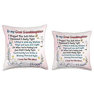 Pillow for Great Granddaughter from Great Grandma To My Granddaughter I Hugged This Soft Throw Pillow, 16x16, Multicolor
